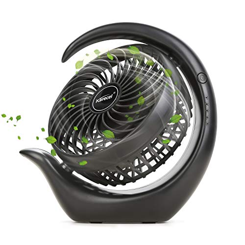 KARECEL Battery Operated Fan, Rechargeable Fan 3 Speeds Small Desk Portable Fan, Long Life Battery & USB Powered Mini Fan, Personal Quiet Strong Wind Desktop Fan for Travel Camping Office Home (Black)