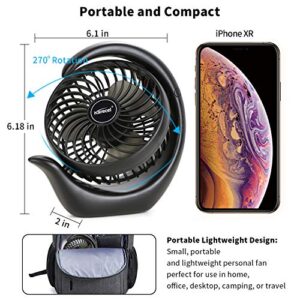 KARECEL Battery Operated Fan, Rechargeable Fan 3 Speeds Small Desk Portable Fan, Long Life Battery & USB Powered Mini Fan, Personal Quiet Strong Wind Desktop Fan for Travel Camping Office Home (Black)