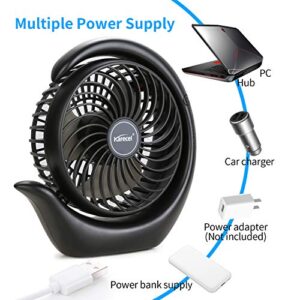 KARECEL Battery Operated Fan, Rechargeable Fan 3 Speeds Small Desk Portable Fan, Long Life Battery & USB Powered Mini Fan, Personal Quiet Strong Wind Desktop Fan for Travel Camping Office Home (Black)