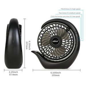 KARECEL Battery Operated Fan, Rechargeable Fan 3 Speeds Small Desk Portable Fan, Long Life Battery & USB Powered Mini Fan, Personal Quiet Strong Wind Desktop Fan for Travel Camping Office Home (Black)