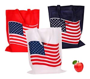 bulk 24 pack patriotic flag reuseable shopping bag tote asst