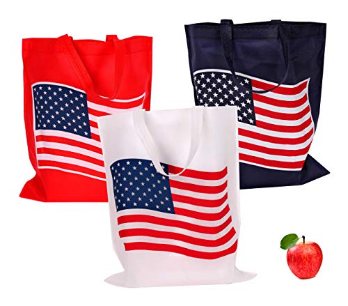 Bulk 24 Pack Patriotic Flag Reuseable Shopping Bag Tote Asst