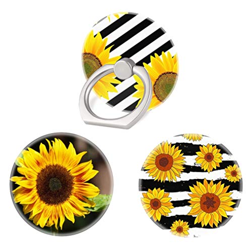 (3 Pack) Mobile Phone Ring Holder Finger Grip,Sunflowers Cell Phone Stand Collapsible Kickstand Compatible with All Smartphone