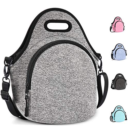 Gowraps Lunch Bags For Women/Men/Kids Neoprene Lunch Tote Bags With Adjustable Detachable Shoulder Straps Reusable Soft Insulated Lunch Bag For School/Travel/Work(Gray)