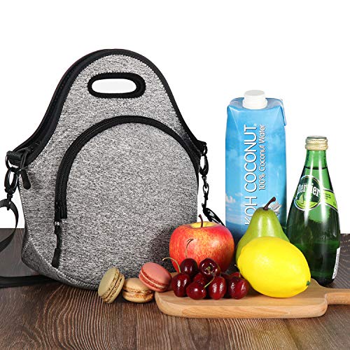 Gowraps Lunch Bags For Women/Men/Kids Neoprene Lunch Tote Bags With Adjustable Detachable Shoulder Straps Reusable Soft Insulated Lunch Bag For School/Travel/Work(Gray)