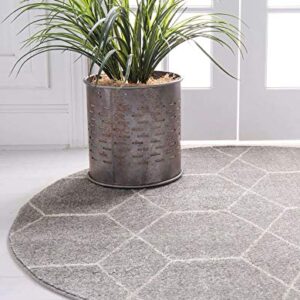 Unique Loom Trellis Frieze Collection Area Rug - Geometric (5' 1" Round, Light Gray/ Ivory)