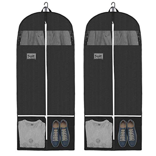 Cabilock Garment Bags Hanging Breathable Gusseted Garment Covers Travel Storage Suit Bag Cover with Clear Window and ID Card Holder for Suit Gowns Dresses Coats (Set of 2)