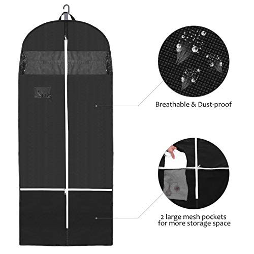 Cabilock Garment Bags Hanging Breathable Gusseted Garment Covers Travel Storage Suit Bag Cover with Clear Window and ID Card Holder for Suit Gowns Dresses Coats (Set of 2)