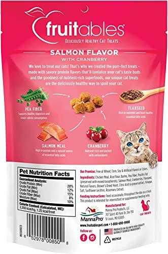 Fruitables Cat Crunchy Treats For Cats – Healthy Low Calorie Packed with Protein – Free of Wheat, Corn and Soy – Made with Real Salmon with Cranberry – 2.5 Ounces