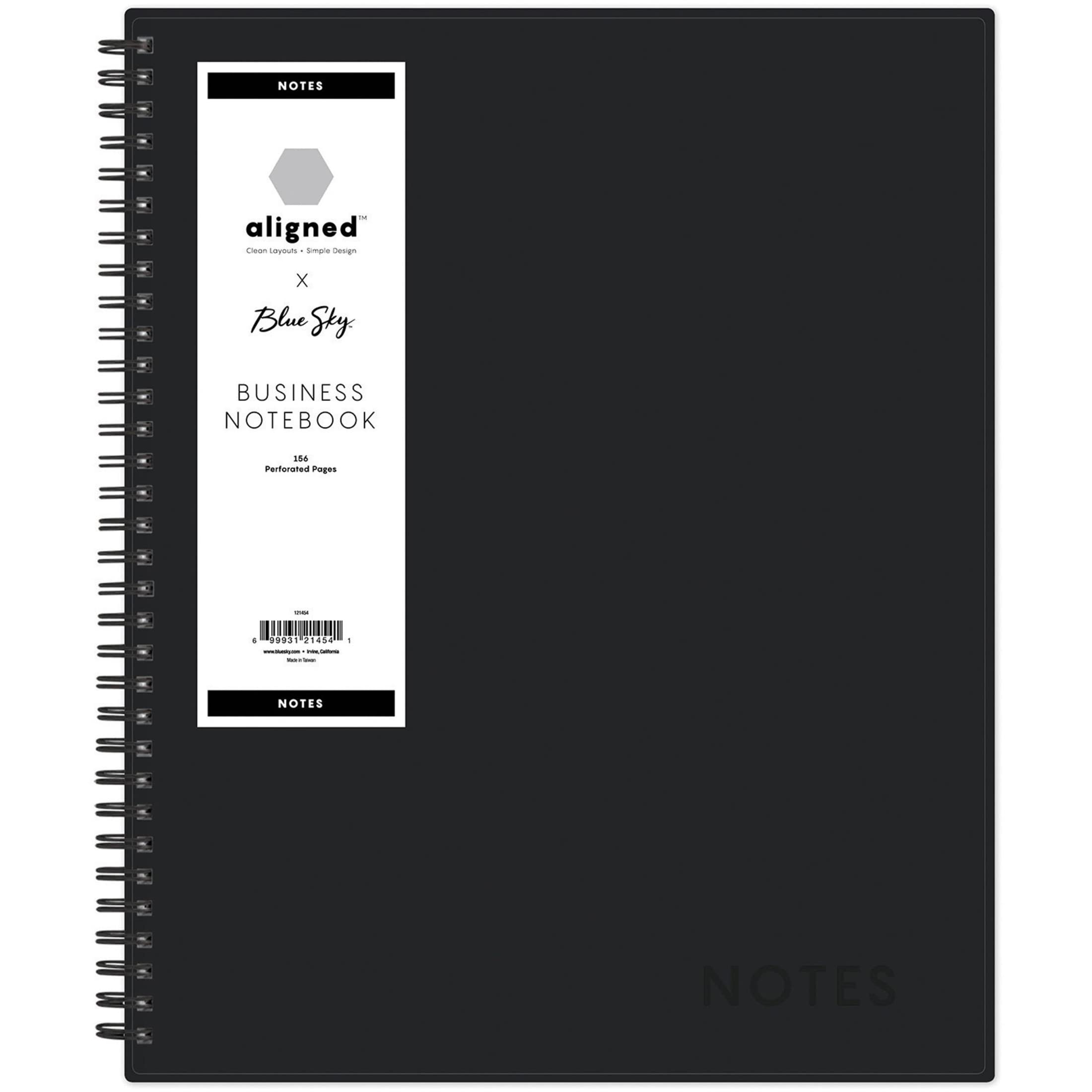 Blue Sky Aligned Notes Professional Business Notebook, Flexible Cover, Twin-Wire Binding, Perforated Pages, 8.5" x 11", Black