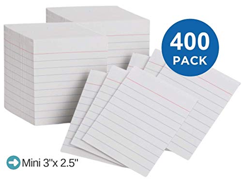 1InTheOffice Ruled Mini Index Cards 3 x 2.5, White Small Index Cards 2x3 , 400/Pack