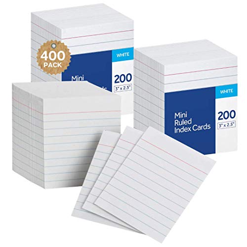 1InTheOffice Ruled Mini Index Cards 3 x 2.5, White Small Index Cards 2x3 , 400/Pack