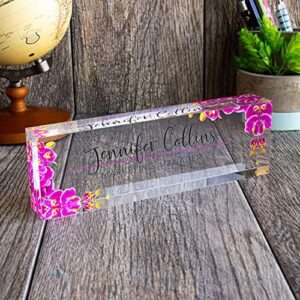 Premium Clear Acrylic Glass Block Unique Designed Name Plates for Your Desk - (8"x2.5") – Orchids