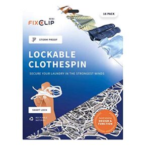 FIXCLIP Mini 16-Pack - Probably The Worlds Strongest Clothespin - Lockable & Storm-Proof - Never Lose Your Laundry Again!