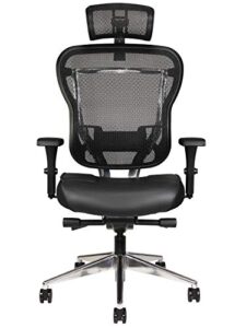 oak hollow furniture aloria series office chair ergonomic executive computer chair, genuine leather seat cushion, mesh back, adjustable lumbar support swivel and tilt high-back (black, headrest)