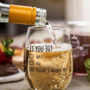 1990 30th Birthday Gift for Women and Men Wine Glass - Funny Is You 30 Gift Idea for Mom Dad Husband Wife – 30 Year Old Party Supplies Decorations for Him, Her - 15oz