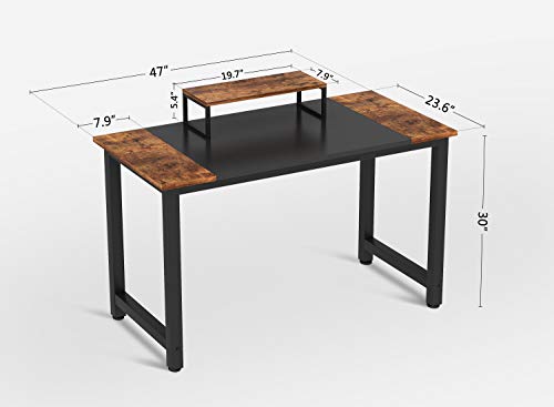 CubiCubi Computer Office Small Desk 47", Study Writing Table, Modern Simple Style PC Desk with Splice Board, Black and Rustic Brown