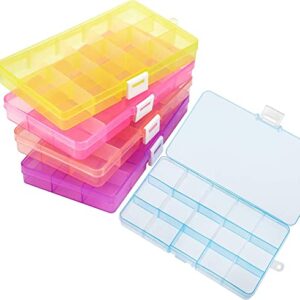 SGHUO 5pcs 15 Grids Bead Case Storage Organizer Small Plastic Jewelry Organizer Box