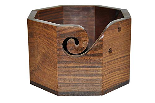 Indian Glance Premium Solid Hard Rose Wood Crafted Wooden Portable Yarn Bowl Holder for Knitting Crochet 6x3 inch