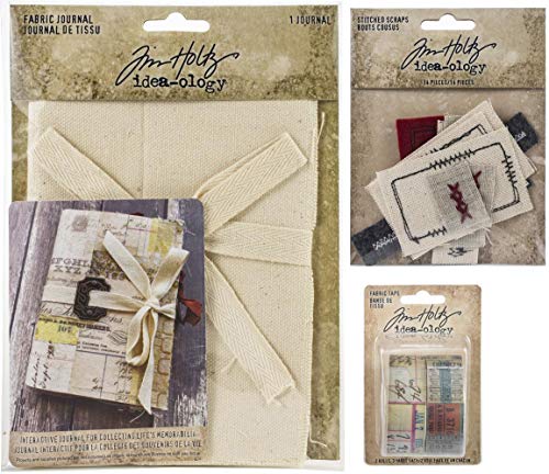 Idea-ology Tim Holtz 2020 Fabric Journal, Fabric Tape and Stitched Scraps - 3 Item Bundle