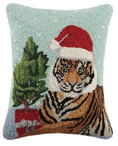 peking handicraft 31sch116c18ob tiger with santa hat hook pillow, 18-inch long, wool and cotton