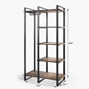 ZINUS Brock Etagere Bookcase with Hanging Storage / 4-Shelf Bookcase / Metal Frame / Solid Acacia Wood / Easy Assembly