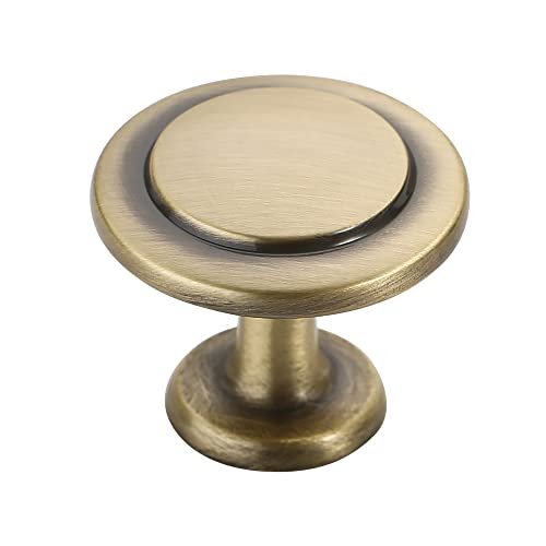 Alzassbg 25 Pack Brushed Antique Brass Cabinet Knobs, 1-1/4 Inch Diameter Kitchen Cabinet Hardware Round Knobs for Cabinets and Drawers AL6012AB