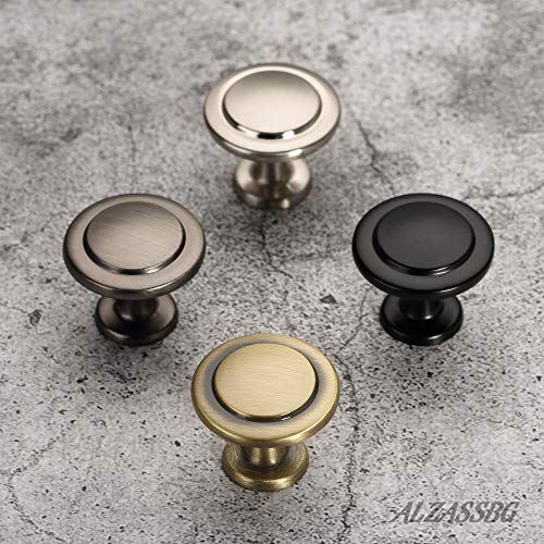 Alzassbg 25 Pack Brushed Antique Brass Cabinet Knobs, 1-1/4 Inch Diameter Kitchen Cabinet Hardware Round Knobs for Cabinets and Drawers AL6012AB