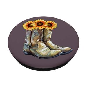 Cowgirl Boots Sunflowers Watercolor Western Art PopSockets Swappable PopGrip