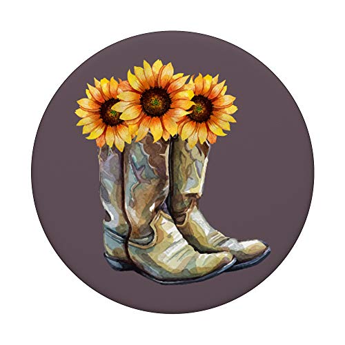 Cowgirl Boots Sunflowers Watercolor Western Art PopSockets Swappable PopGrip