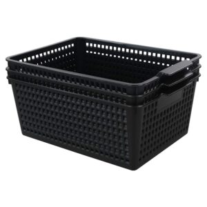 yarebest 3-pack plastic storage bins basket for organizing (black)