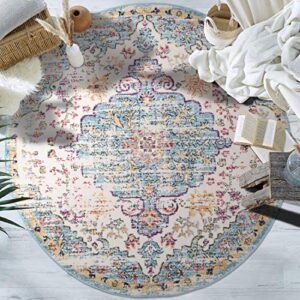 rugshop vintage traditional bohemian round rug 6' 6" (6' 6" diameter) blue