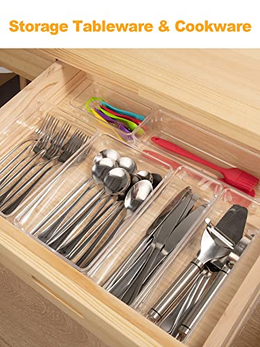 SMARTAKE 16-Piece Drawer Organizers, 4 Sizes Desk Dividers with Non-Slip Pads, Plastic Dresser Storage Tray Sets, Cosmetic Makeup Jewelries Trays, for Kitchen, Office, Home, Bathroom (Clear)