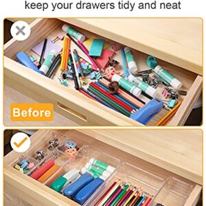 SMARTAKE 16-Piece Drawer Organizers, 4 Sizes Desk Dividers with Non-Slip Pads, Plastic Dresser Storage Tray Sets, Cosmetic Makeup Jewelries Trays, for Kitchen, Office, Home, Bathroom (Clear)