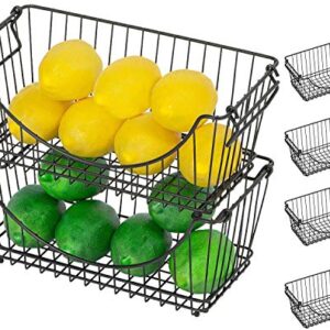 Smart Design Stacking Baskets with Handles - Set of 6 Medium - Steel Metal Wire - Fruit Produce & Vegetable Safe Storage Bin Organizer - Pantry Counter Stand Rack - Kitchen - 12.63 x 5.5 Inch - Black