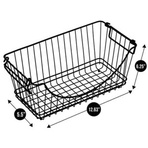 Smart Design Stacking Baskets with Handles - Set of 6 Medium - Steel Metal Wire - Fruit Produce & Vegetable Safe Storage Bin Organizer - Pantry Counter Stand Rack - Kitchen - 12.63 x 5.5 Inch - Black