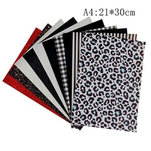 10 Pieces 8x12 Inch Black White Red Faux Leather Sheets Include Fine Glitter Leather Sheets,Chunky Glitter Leather Sheets,Litchi Leather Sheet,Printed Leather Sheets for Leather Bows Earrings Making