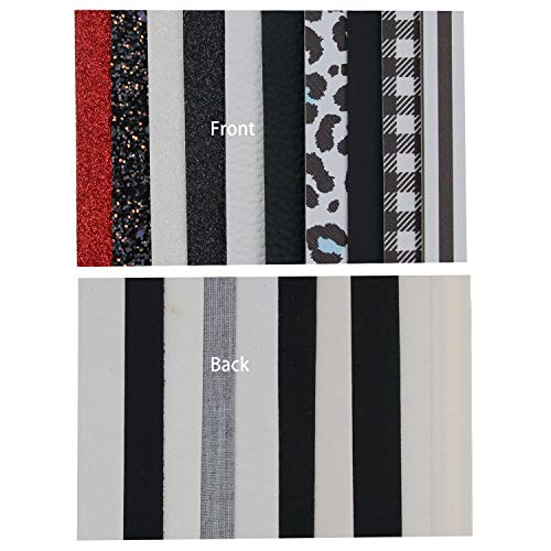 10 Pieces 8x12 Inch Black White Red Faux Leather Sheets Include Fine Glitter Leather Sheets,Chunky Glitter Leather Sheets,Litchi Leather Sheet,Printed Leather Sheets for Leather Bows Earrings Making