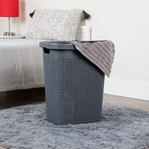 Mind Reader Basket Collection, Slim Laundry Hamper, 50 Liter (15kg/33lbs) Capacity, Cut Out Handles, Attached Hinged Lid, Ventilated, 17.65"L x 13.75"W x 21"H, Gray