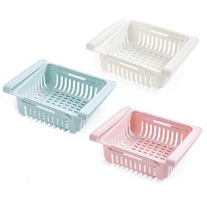 coolfunlife retractable drawer type refrigerator storage box food fresh-keeping classified organizer container basket fridge shelf holder plastic storage bin, fit for fridge shelf under 0.5" - 3 color