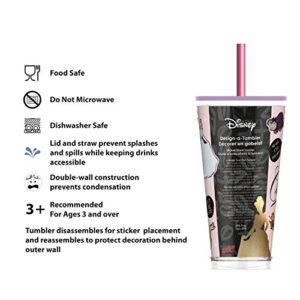 Zak Designs Design-A-Tumbler Disney Princess Cinderella Kids DIY Sticker Tumbler with Straw and Double-Wall Insulation, BPA free, 16 OZ