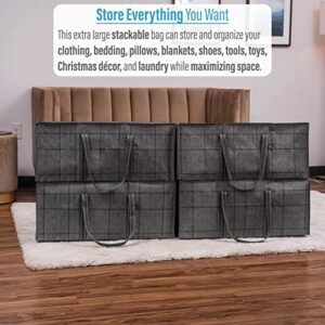 VENO 4 Pack Heavy Duty Extra Large Storage Bag, Moving Bag, Clothes Organizer, for Blanket, Comforter, Bedroom Closet, Dorm Room Essentials, Moving Supplies, Storage Tote, Reusable and Sustainable (BLK Windowpane - Set of 4)…