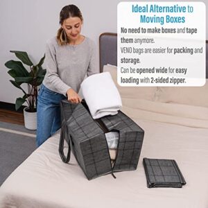 VENO 4 Pack Heavy Duty Extra Large Storage Bag, Moving Bag, Clothes Organizer, for Blanket, Comforter, Bedroom Closet, Dorm Room Essentials, Moving Supplies, Storage Tote, Reusable and Sustainable (BLK Windowpane - Set of 4)…