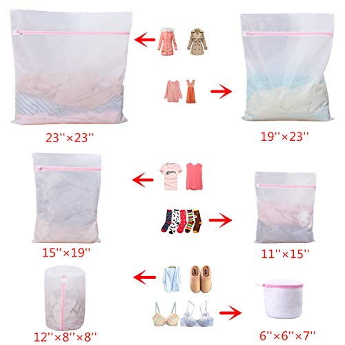 6 Pack Mesh Laundry Bags for Delicates with Zipper, Travel Storage Organize Bag, Various Sizes Clothing Wash Bags, Bra Wash Bag