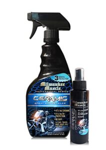 milwaukee muscle ceramic motorcycle bike wax spray - 22 fl oz & 4 fl oz travel wax - 4x the ceramic coating - detail spray wax - advanced hydrophobic spray for shine and protection