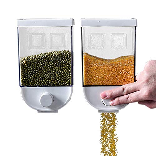 Wall-mounted Cereal Container Dispenser,Baffect Laundry Beads Dispenser Plastic Airtight Storage Containers Sealed Can for food Rice Candy Beans(1000ML 2PC)