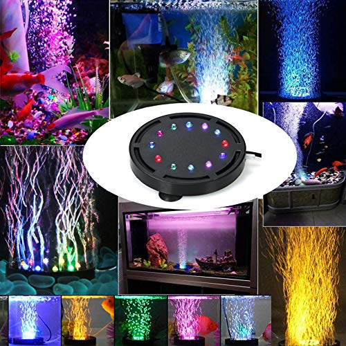 LEDGLE 5 inch 12LEDs Aquarium Air Bubble Light, Multi-Colored Submersible Fish Tank Air Stone Disk Lamp Underwater Bubbler Light for Fish Tanks and Fish Ponds