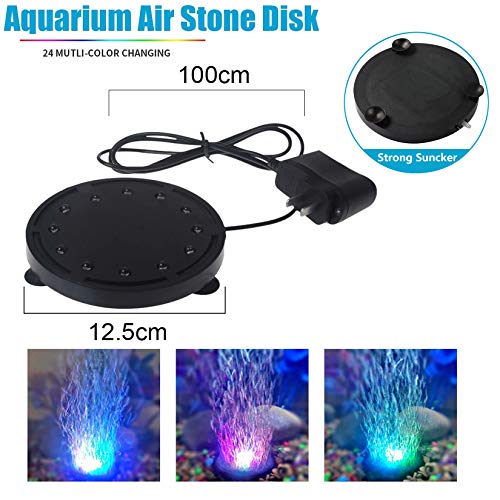 LEDGLE 5 inch 12LEDs Aquarium Air Bubble Light, Multi-Colored Submersible Fish Tank Air Stone Disk Lamp Underwater Bubbler Light for Fish Tanks and Fish Ponds