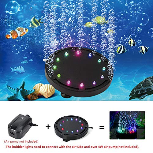 LEDGLE 5 inch 12LEDs Aquarium Air Bubble Light, Multi-Colored Submersible Fish Tank Air Stone Disk Lamp Underwater Bubbler Light for Fish Tanks and Fish Ponds