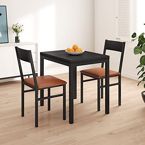 HOMOOI 3 Piece Dining Room Table Set for 2, Small Rectangular Kitchen Table with 2 Cushioned Chairs, Espresso and Brown